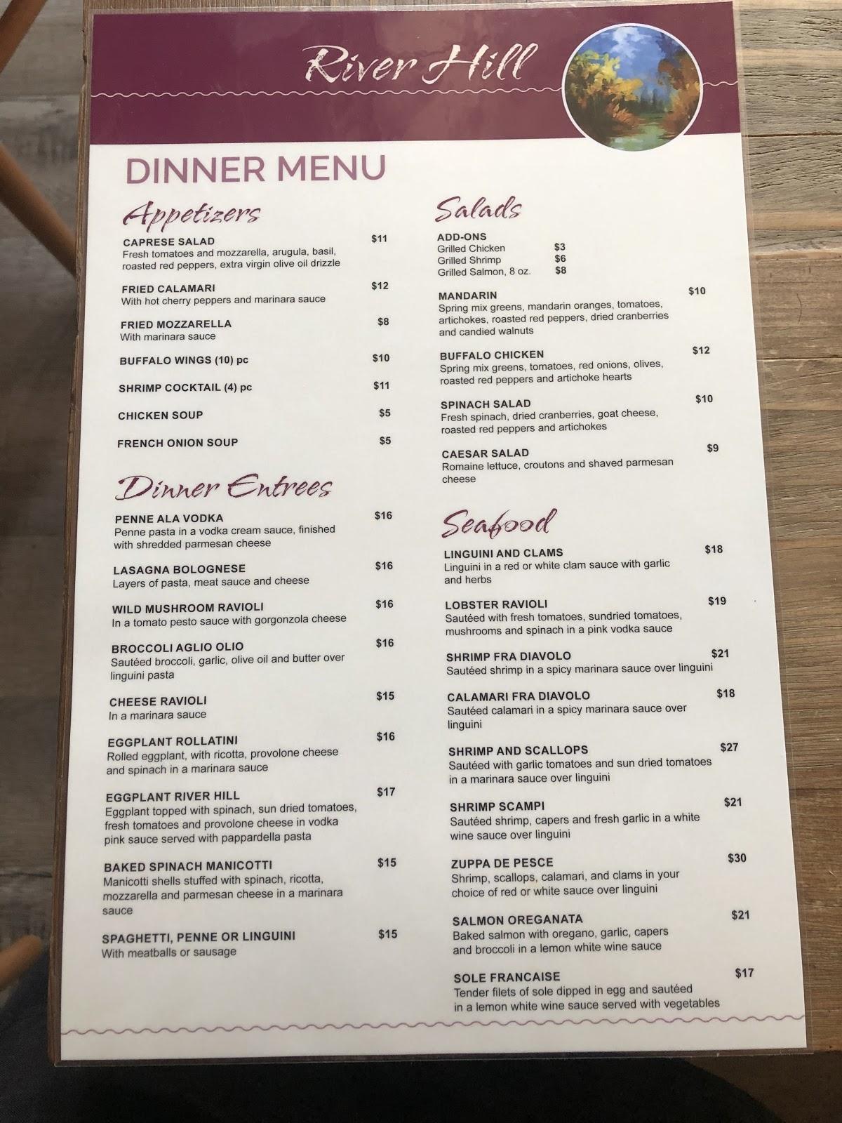 Menu at River Hill Resturant restaurant, Waterbury