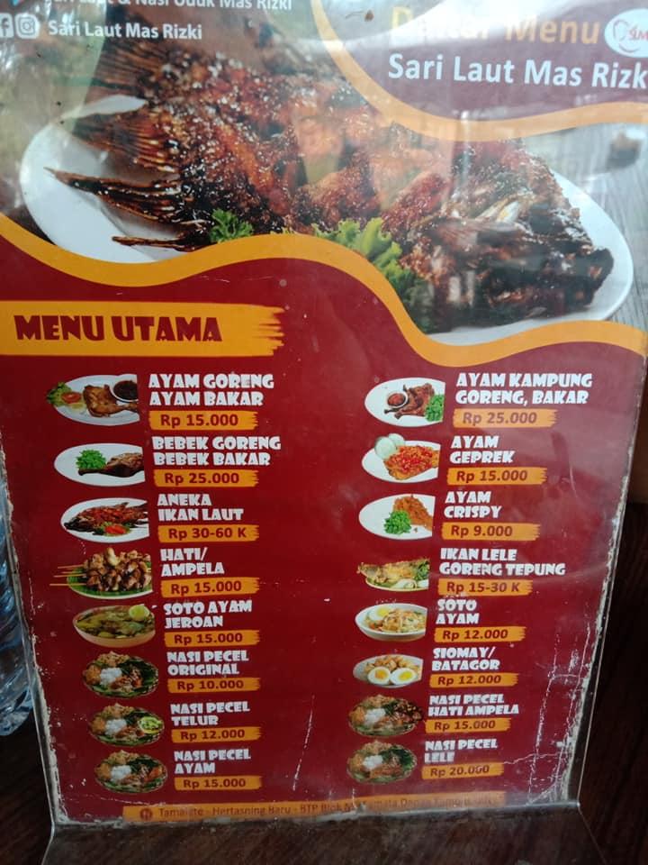 Menu at Sari Laut & Nasi Uduk Mas Rizki restaurant, Makassar, Jalan ...