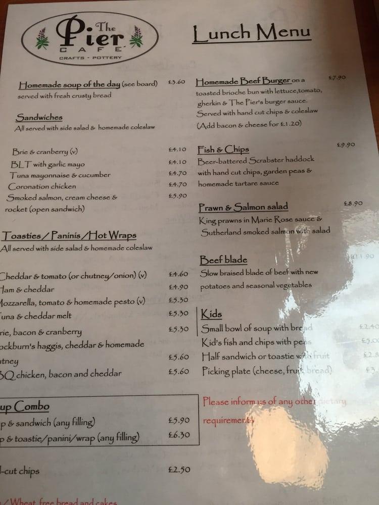 Menu at The Pier cafe, Lairg