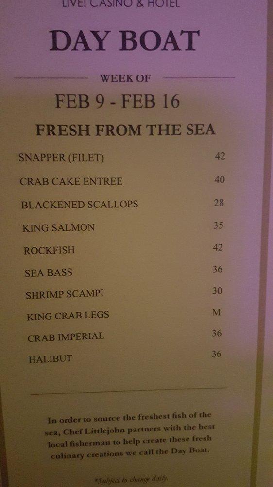 Menu at The Prime Rib at Live! Casino & Hotel steakhouse, Hanover ...