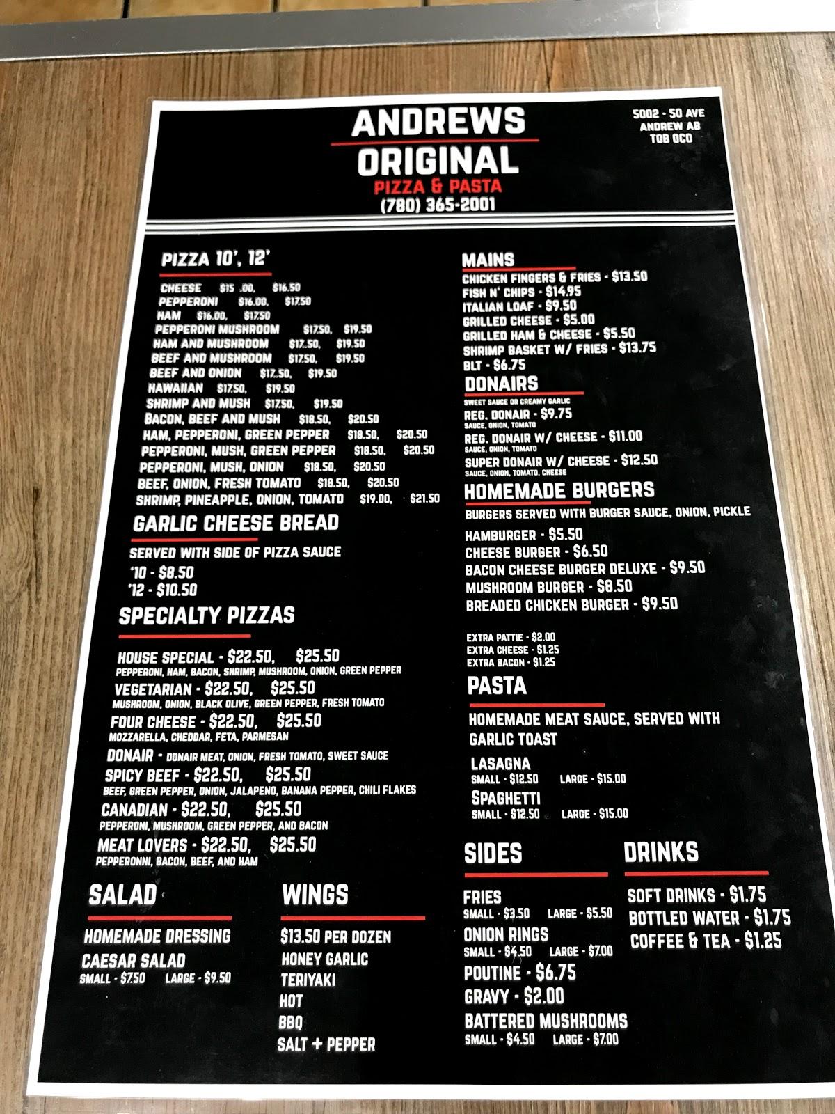 Menu at Andrews Original Pizza & Pasta pizzeria, Andrew