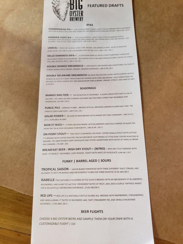 Menu at Big Oyster Brewery pub & bar, Lewes