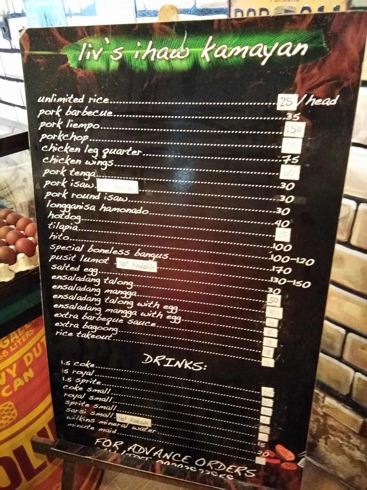 Menu at Ihaw Kamayan Taytay restaurant, Taytay, 43 Rizal Ave