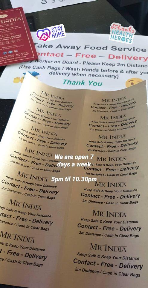 Menu at Mr India restaurant, Sheerness