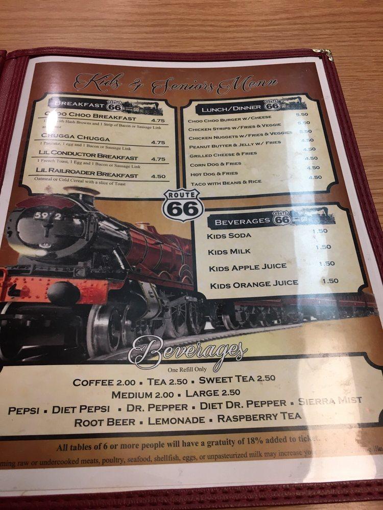 Menu at Route 66 Railway Cafe, Gallup