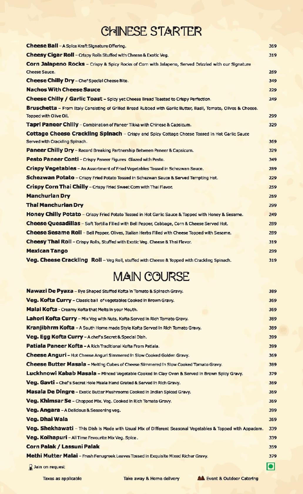 Menu at Spice Kraft Restaurant, Vadodara