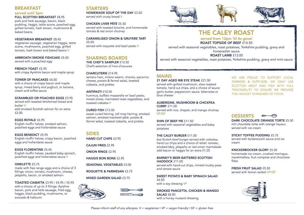 Menu at The Caley Sample Room pub & bar, Edinburgh