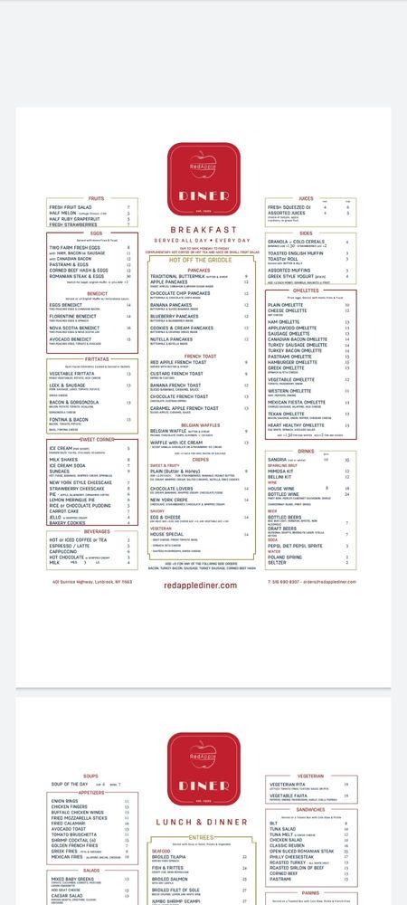 Menu at Red Apple Diner restaurant, Lynbrook