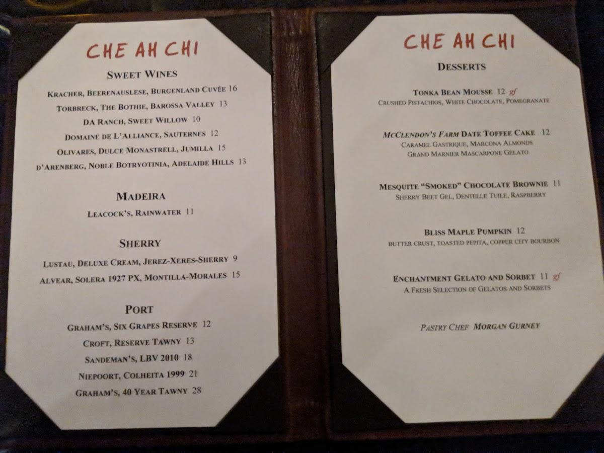 Menu at Che Ah Chi pub & bar, Sedona