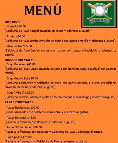 Menu at Dogos Grand Slam restaurant, Empalme