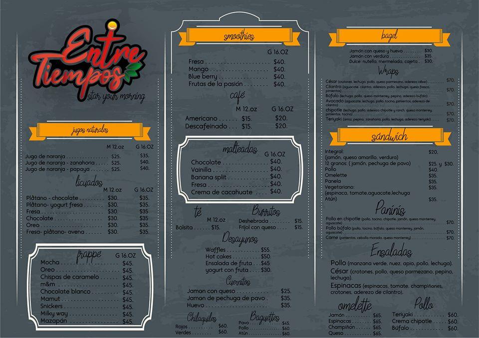 Menu at Entre tiempos cafe, Ensenada