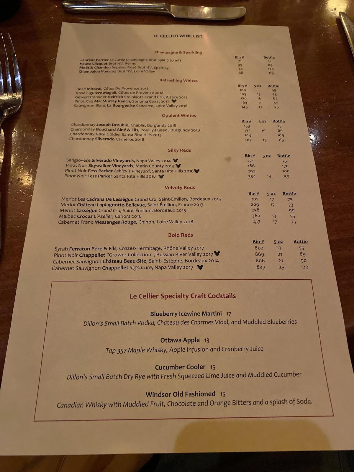 Menu at Le Cellier Steakhouse, Orlando, N Avenue