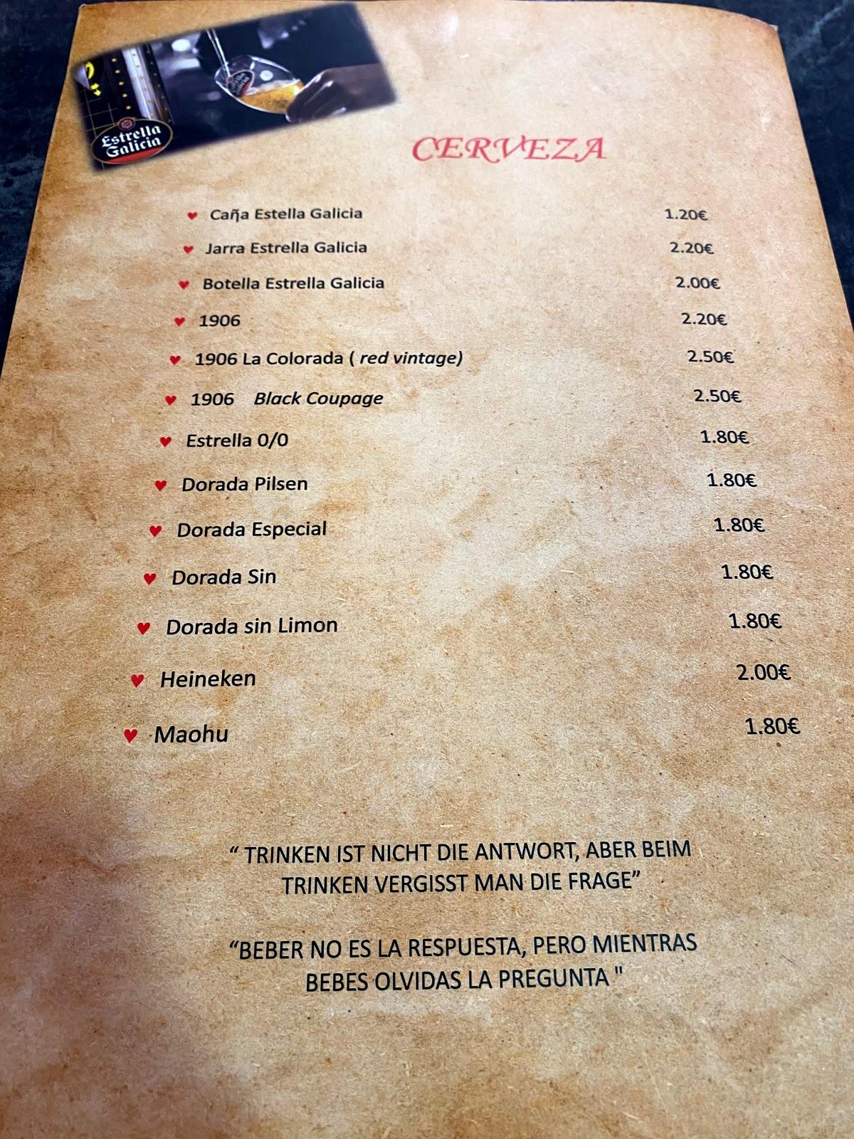 Menu at Lucifer pecados y tentaciones, Spain