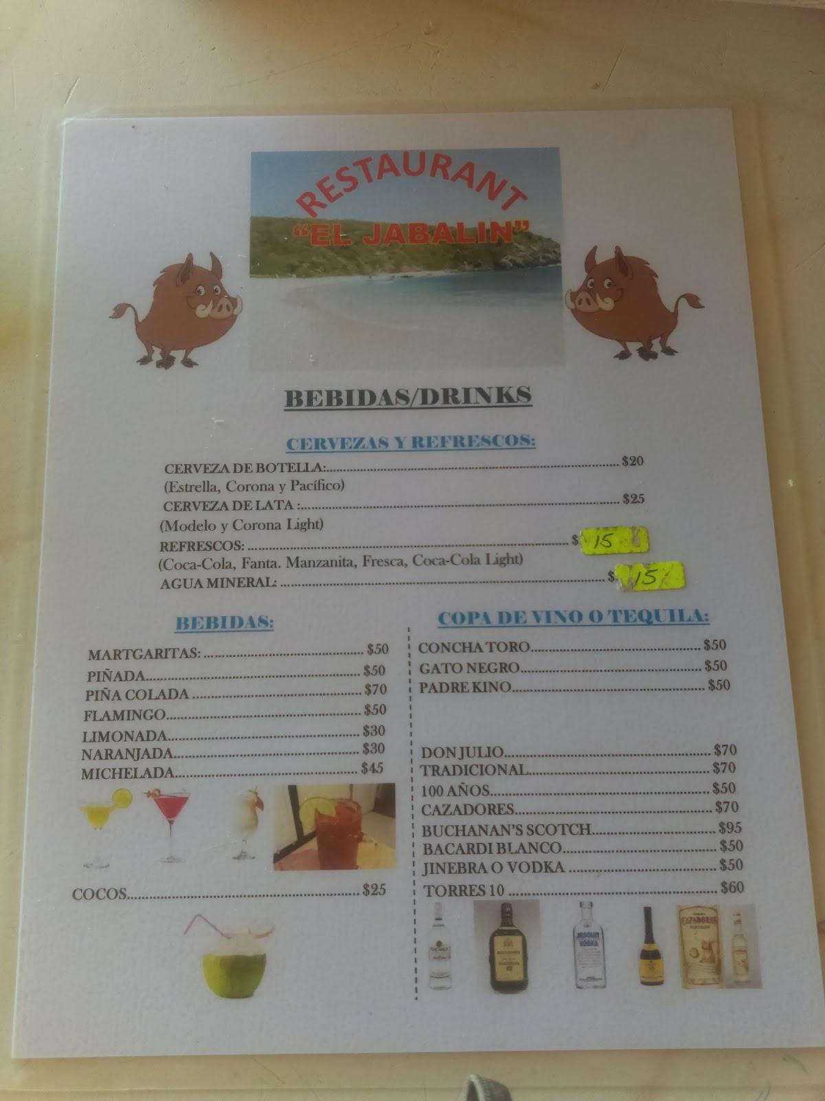 Carta de Restaurante Jabalí, Mexico