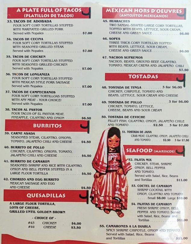 Menu at Tacos y Tortas Mexican Restaurant, Hanover