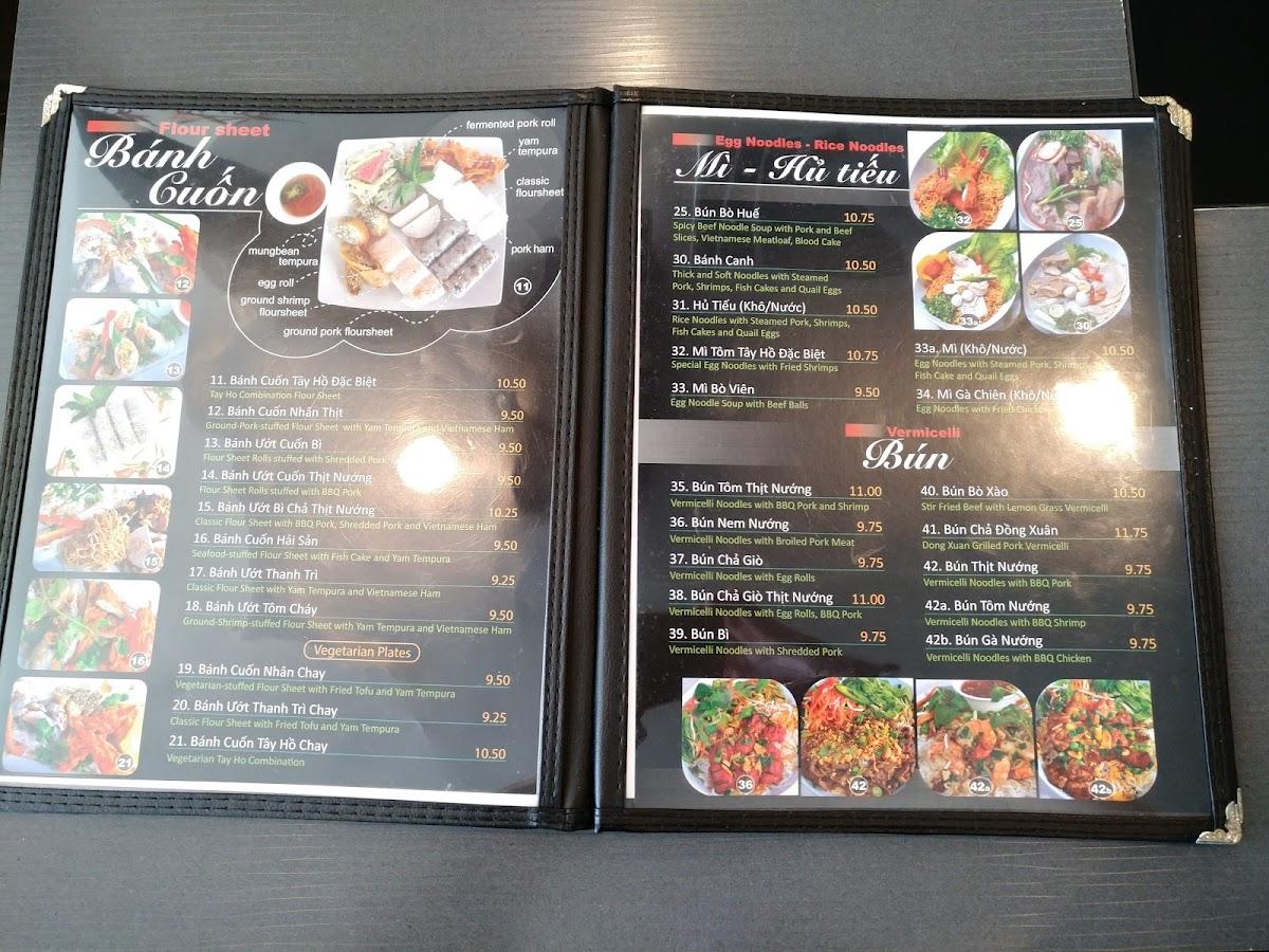Menu at Tay Ho restaurant, Santa Clara
