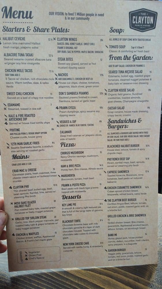 Menu at The Clayton Public House, Surrey