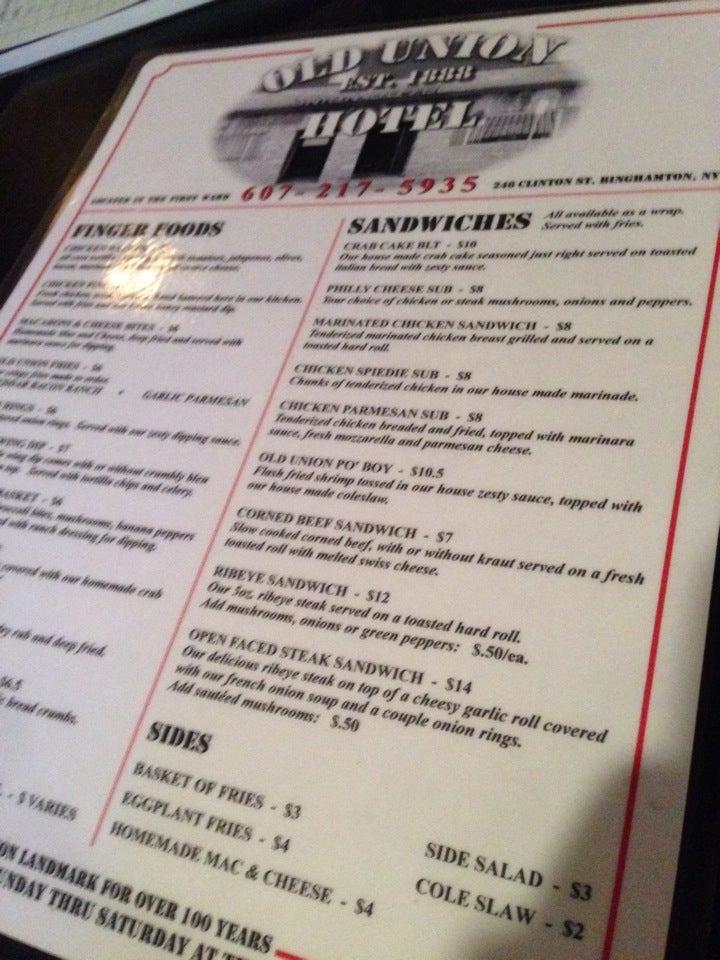 Menu at The Old Union Hotel pub & bar, Binghamton