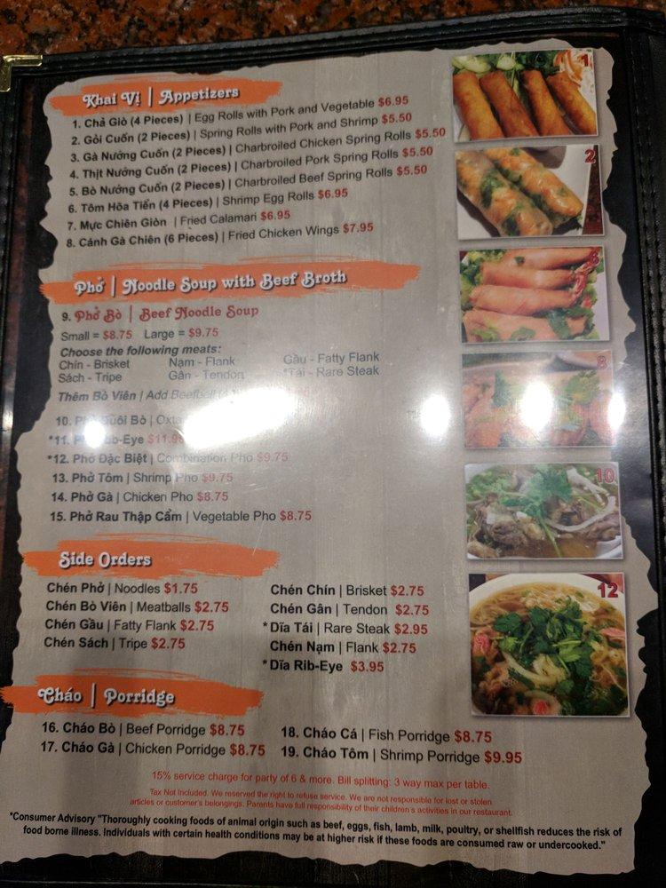 Menu at Viet Noodle Bar, Las Vegas