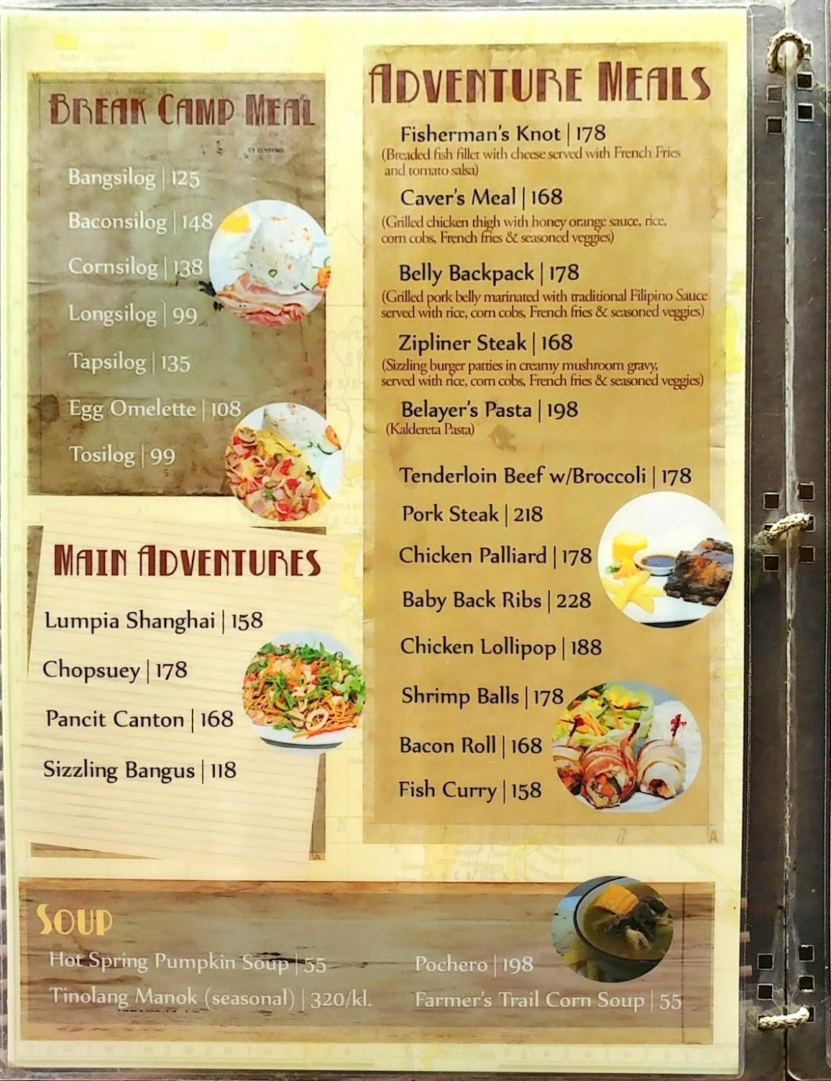 Menu at Adventure Cafe and Zipline, Balamban, CQHG+V7R