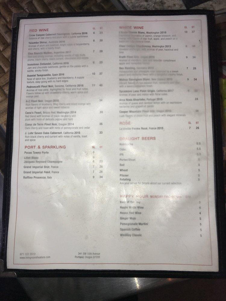 Living Room Theater Portland Oregon Menu | Baci Living Room