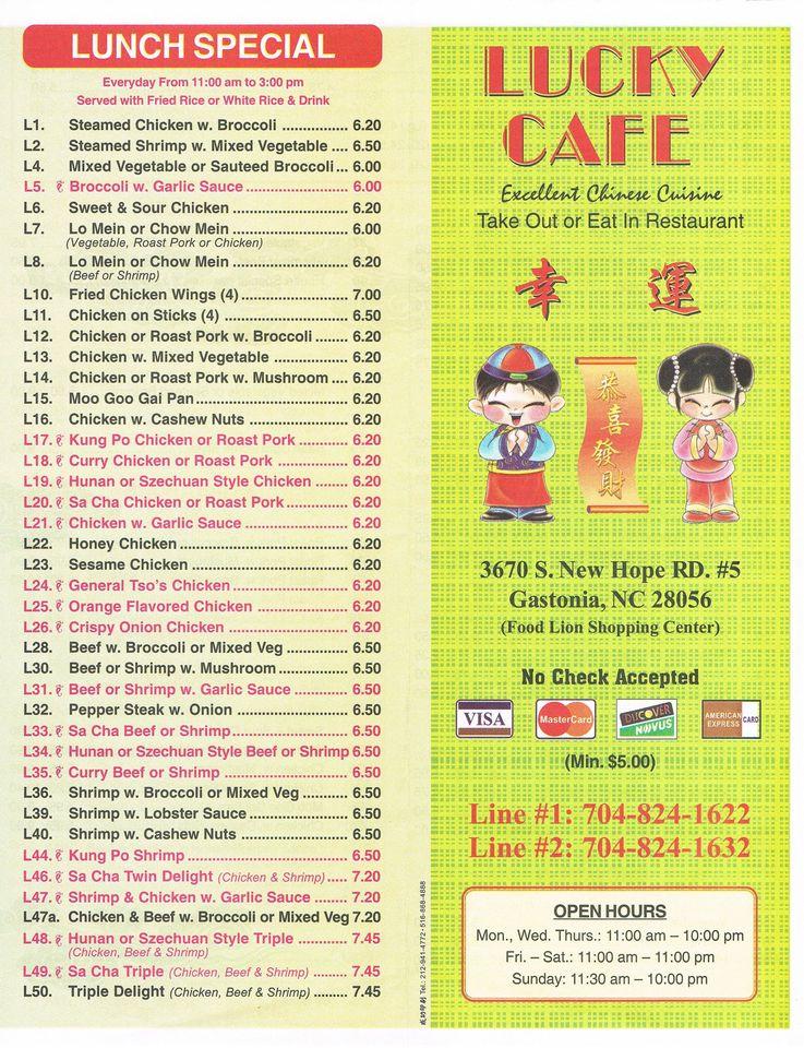 Menu at Lucky Cafe, Gastonia, S New Hope Rd
