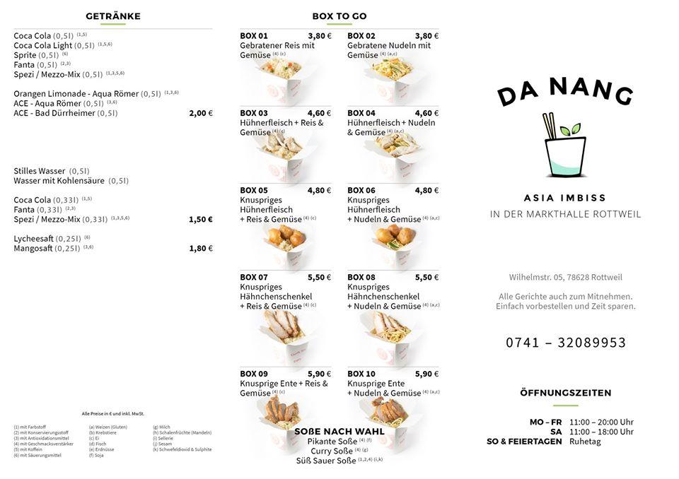 Speisekarte von Da Nang in der Markthalle Rottweil restaurant, Rottweil