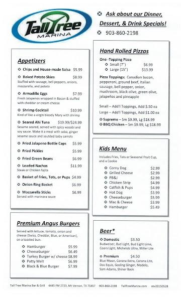 Menu at The Cove at Lake Cypress Springs restaurant, USA