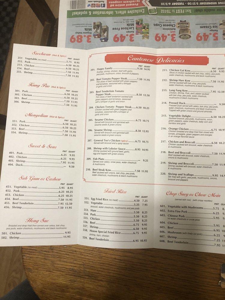 Menu at Yee's Oriental Inn restaurant, Kenosha