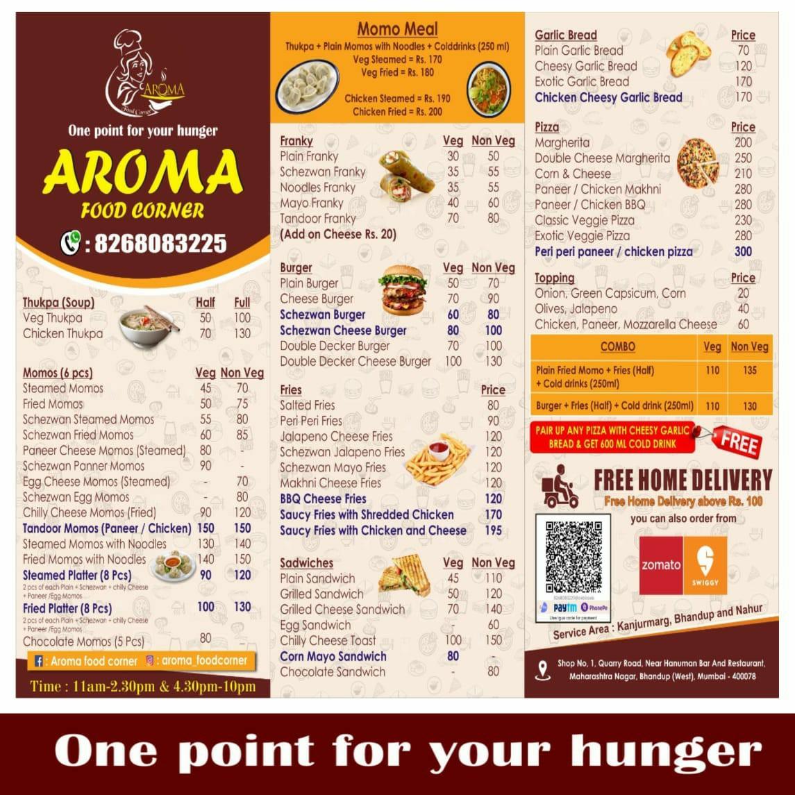 Menu at AROMA (food corner), Mumbai, shop no