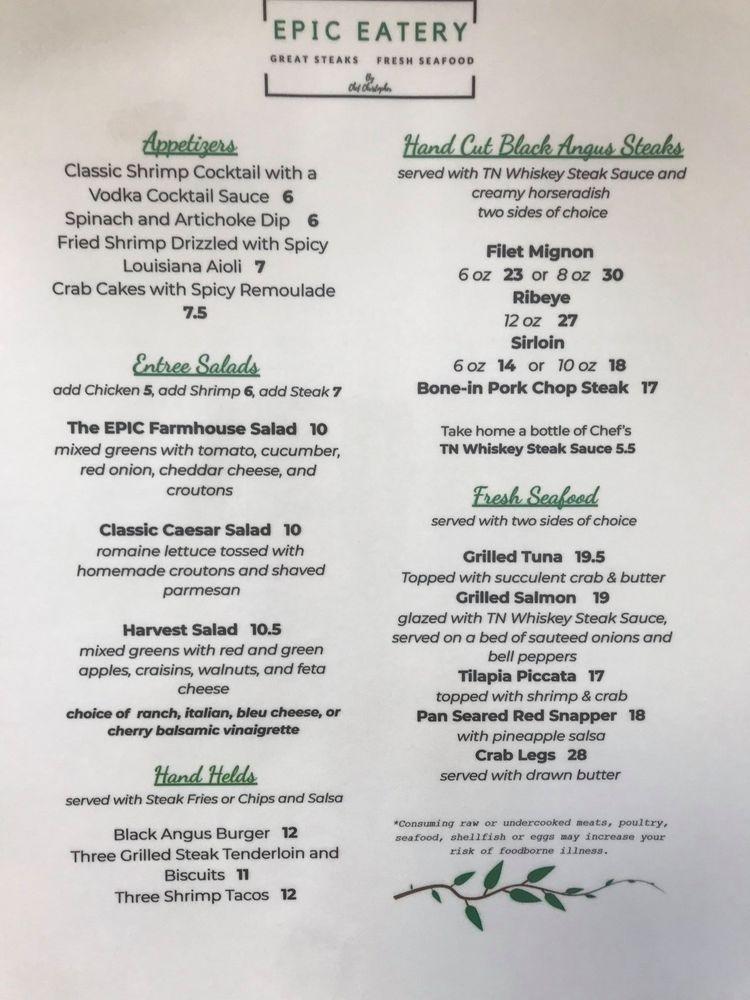 Menu at Epic Eatery steakhouse, Gallatin