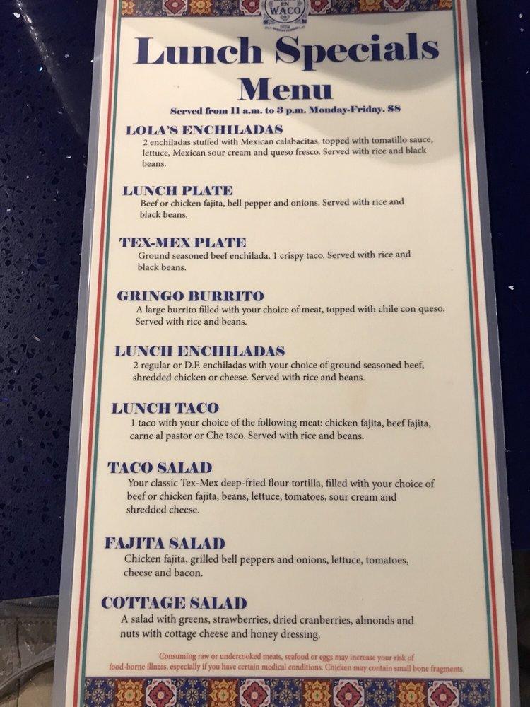 Menu at Hecho En Waco Mexican Cuisine restaurant, Waco