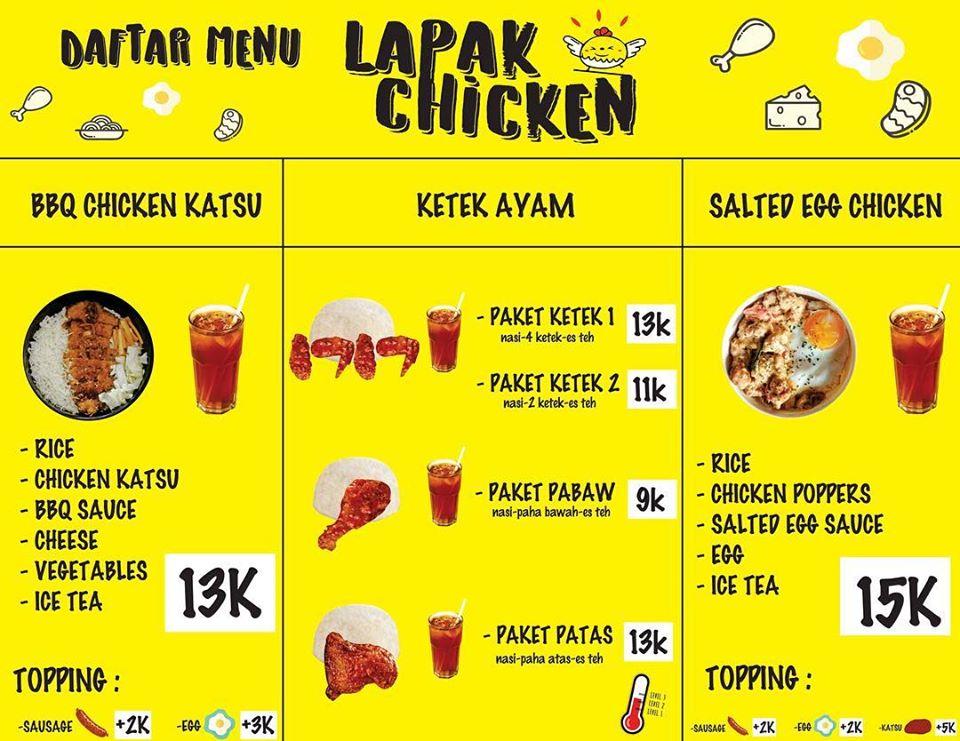 Menu at Lapak Chicken restaurant, Surakarta