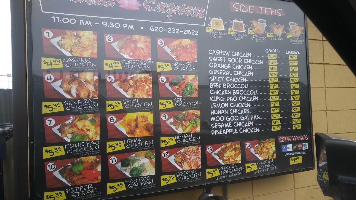 Menu at Lotus Express restaurant, Pittsburg