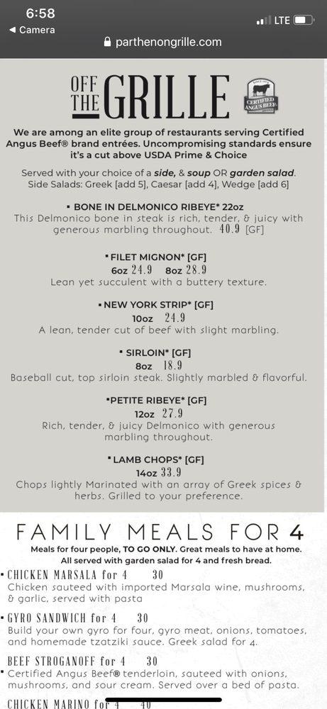 Menu at Parthenon Grille steakhouse, Murfreesboro