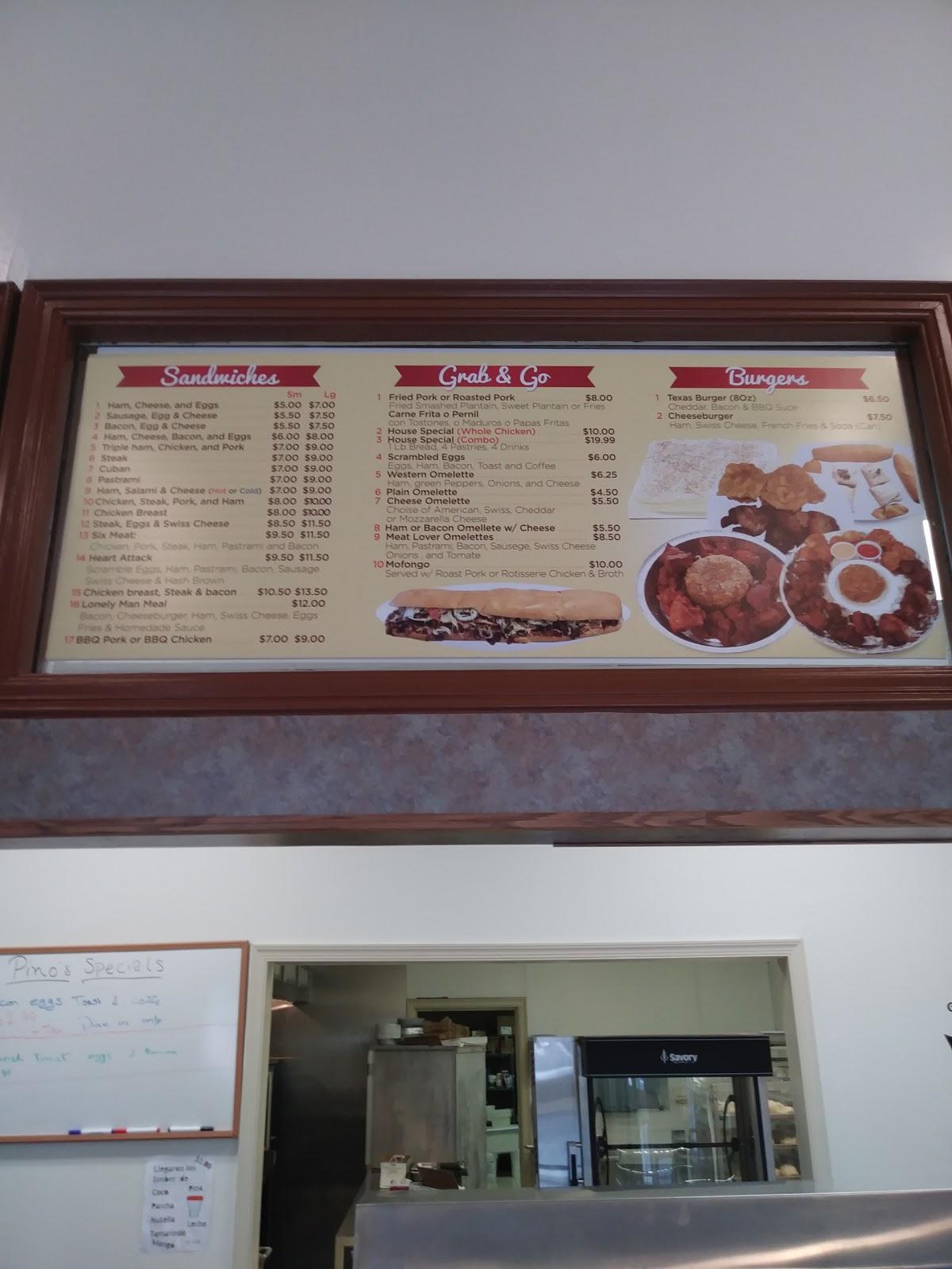 Menu at Pino's Bakery, Lebanon