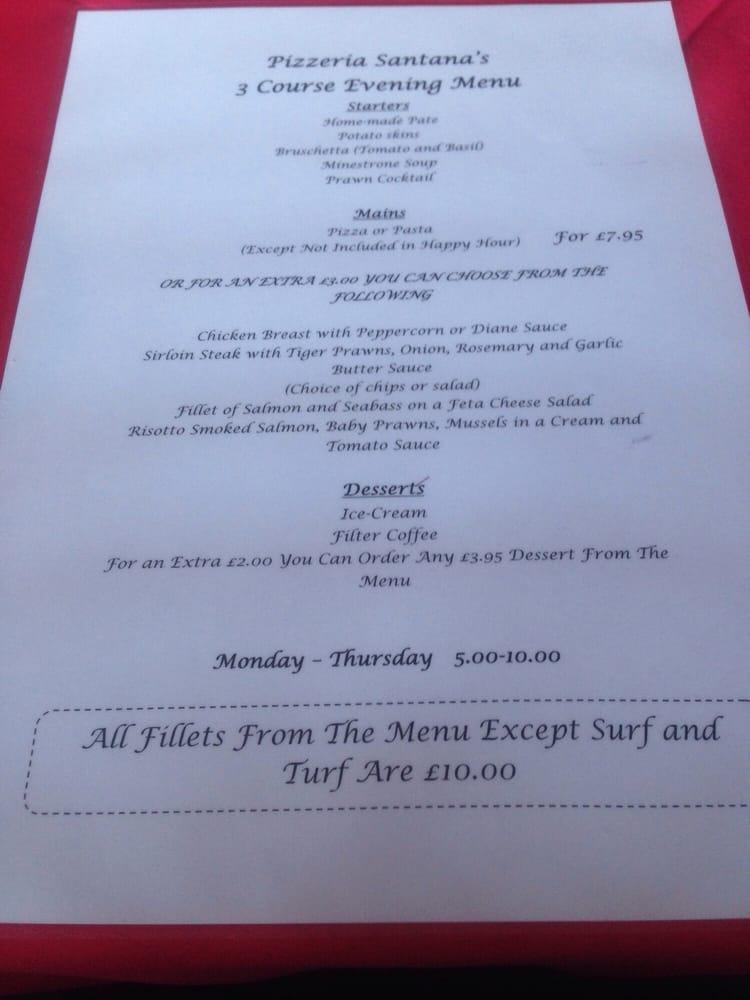 Menu at Pizzeria Santana, Newcastle upon Tyne, 131-133 Jesmond Rd
