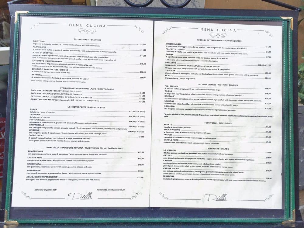 Menu at Ristorante Dillà, Rome