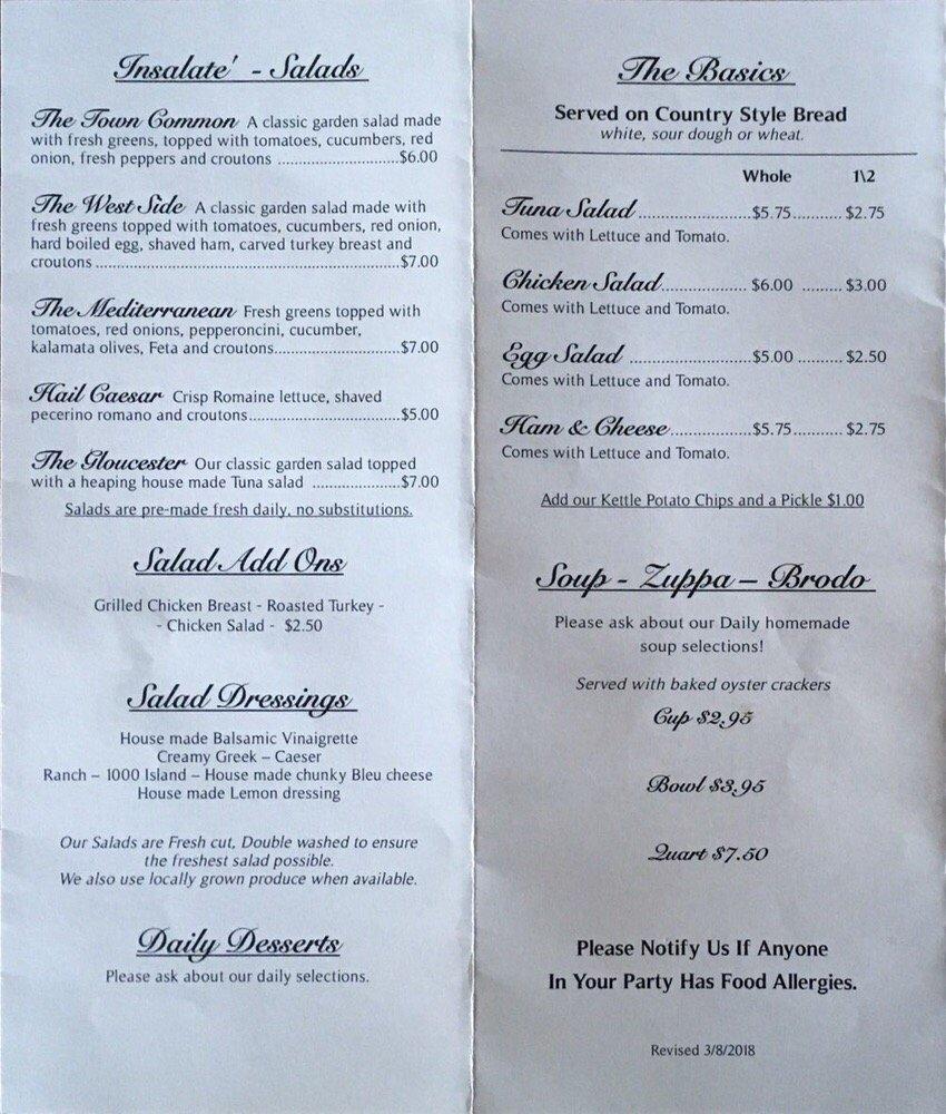 Menu at Calabrese Market restaurant, West Springfield