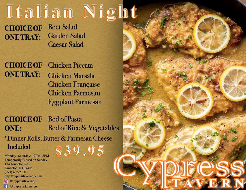 Menu at Cypress Tavern restaurant, Kinnelon
