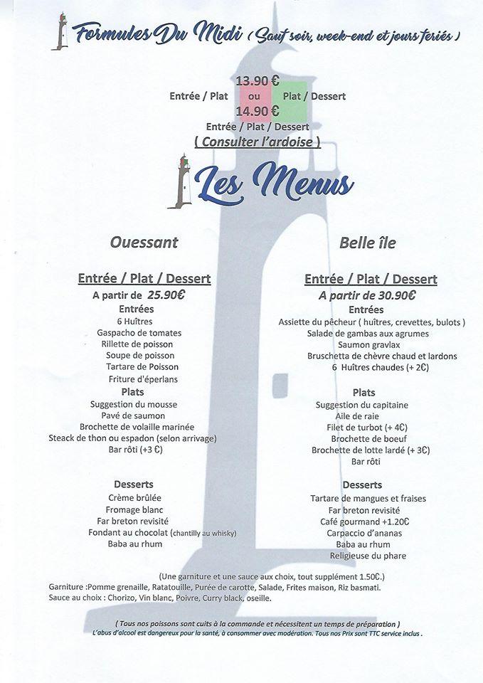 Menu at Le Phare restaurant, Ormoy