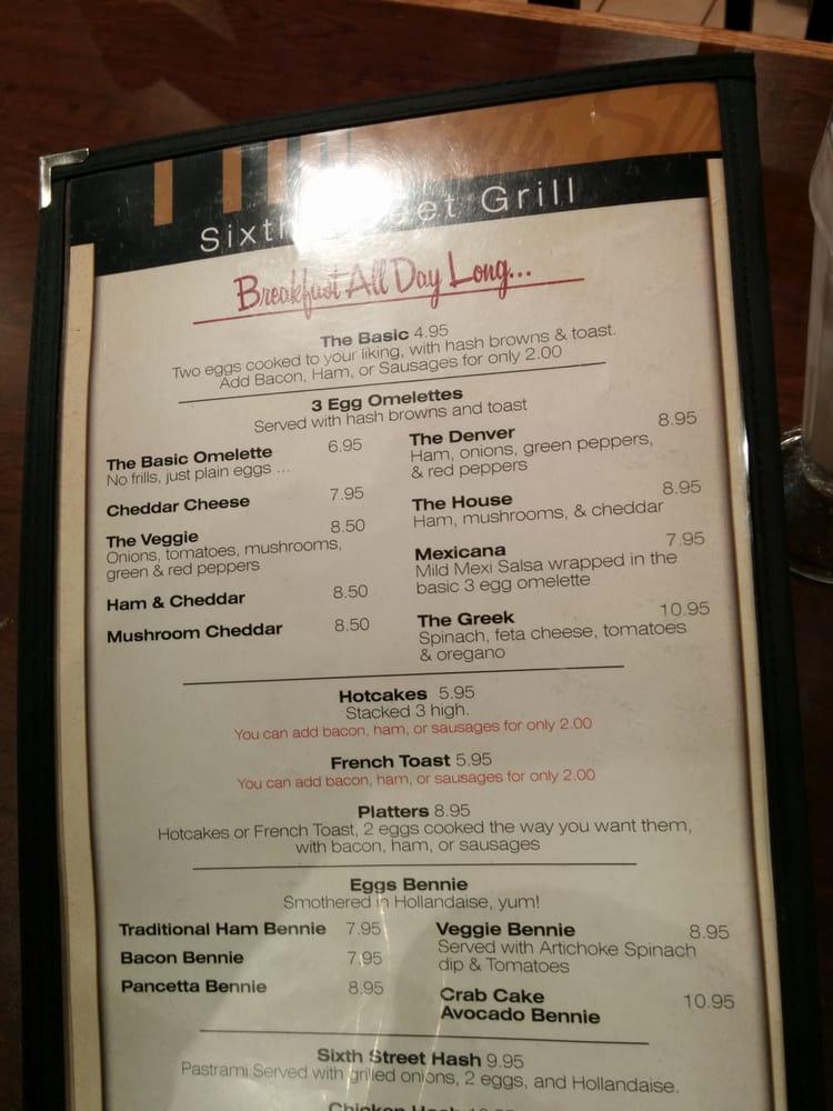 Menu at Sixth Street Grill restaurant, New Westminster