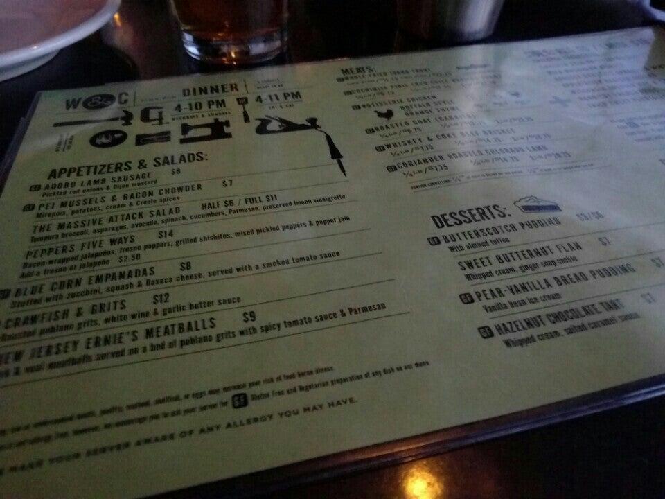 Menu at Work & Class pub & bar, Denver