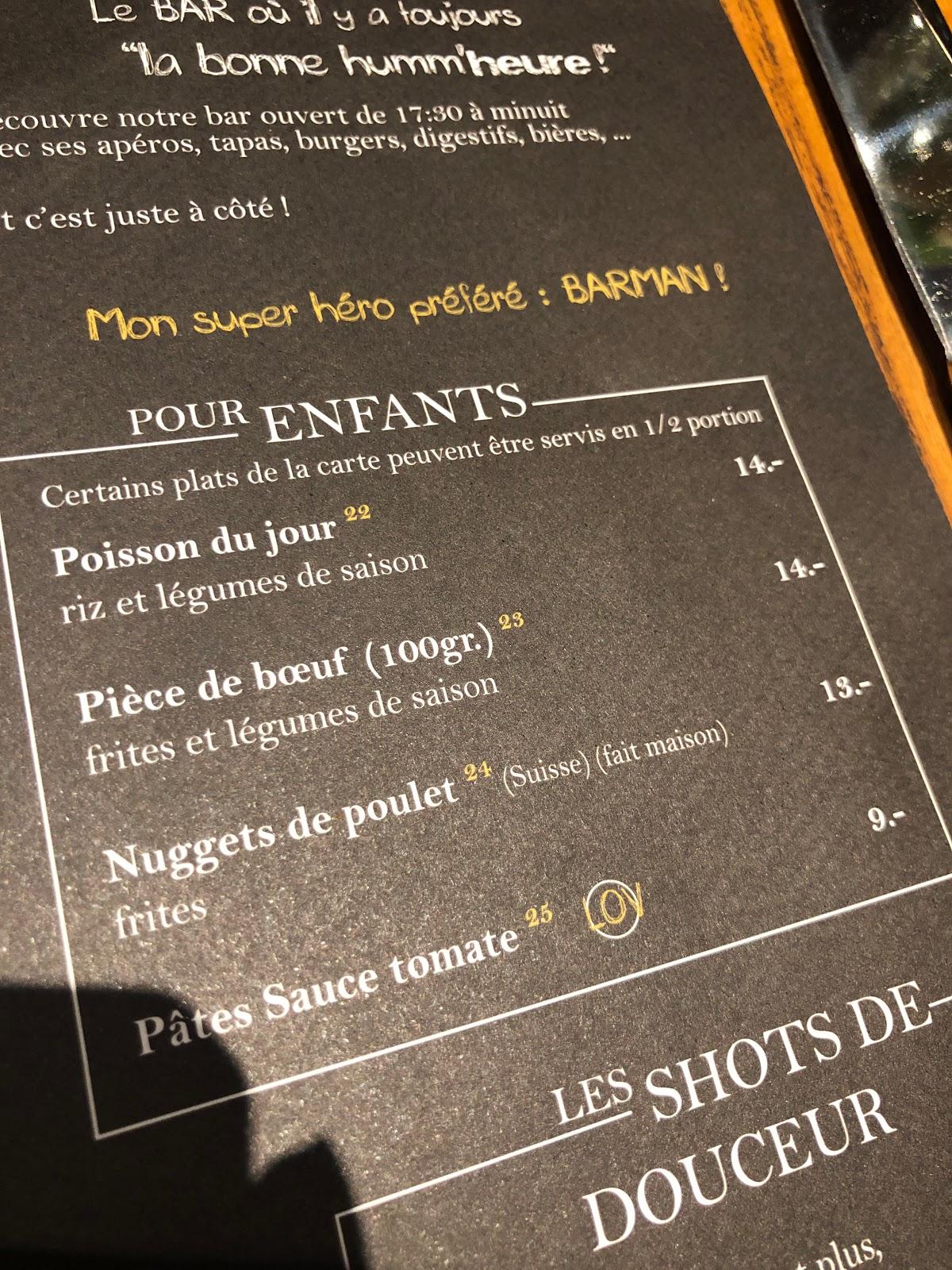 Menu at Brasserie Le National, Sierre