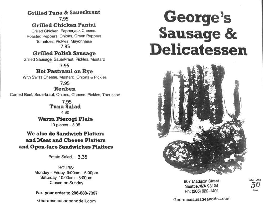 Menu at George's Sausage and Delicatessen restaurant, Seattle