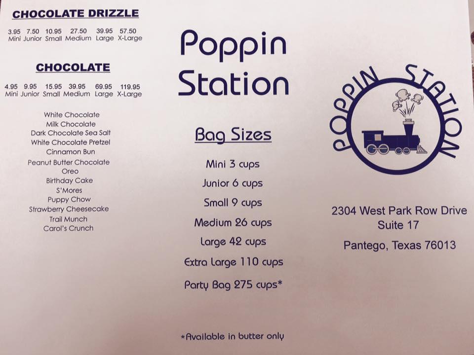 Menu at Poppin Station cafe, Pantego