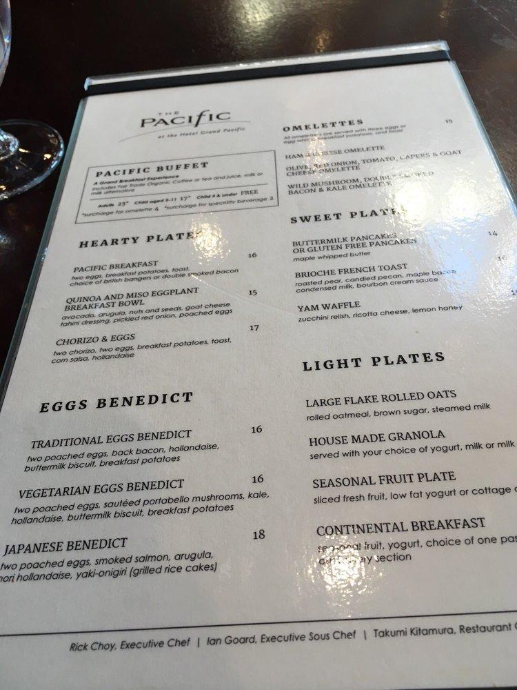 Menu at Hotel Grand Pacific restaurant, Victoria