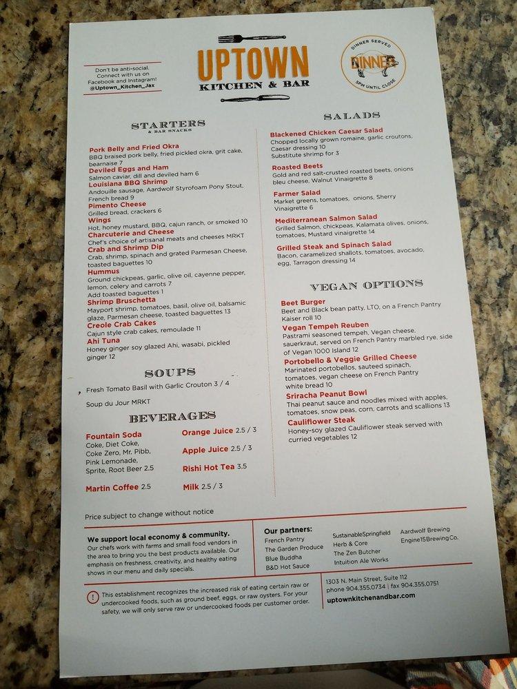 Carta de Uptown Kitchen And Bar, Jacksonville