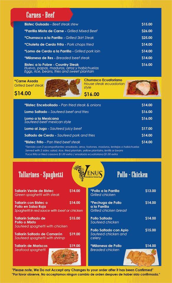 Menu at Venus Bar and Restaurant, Passaic