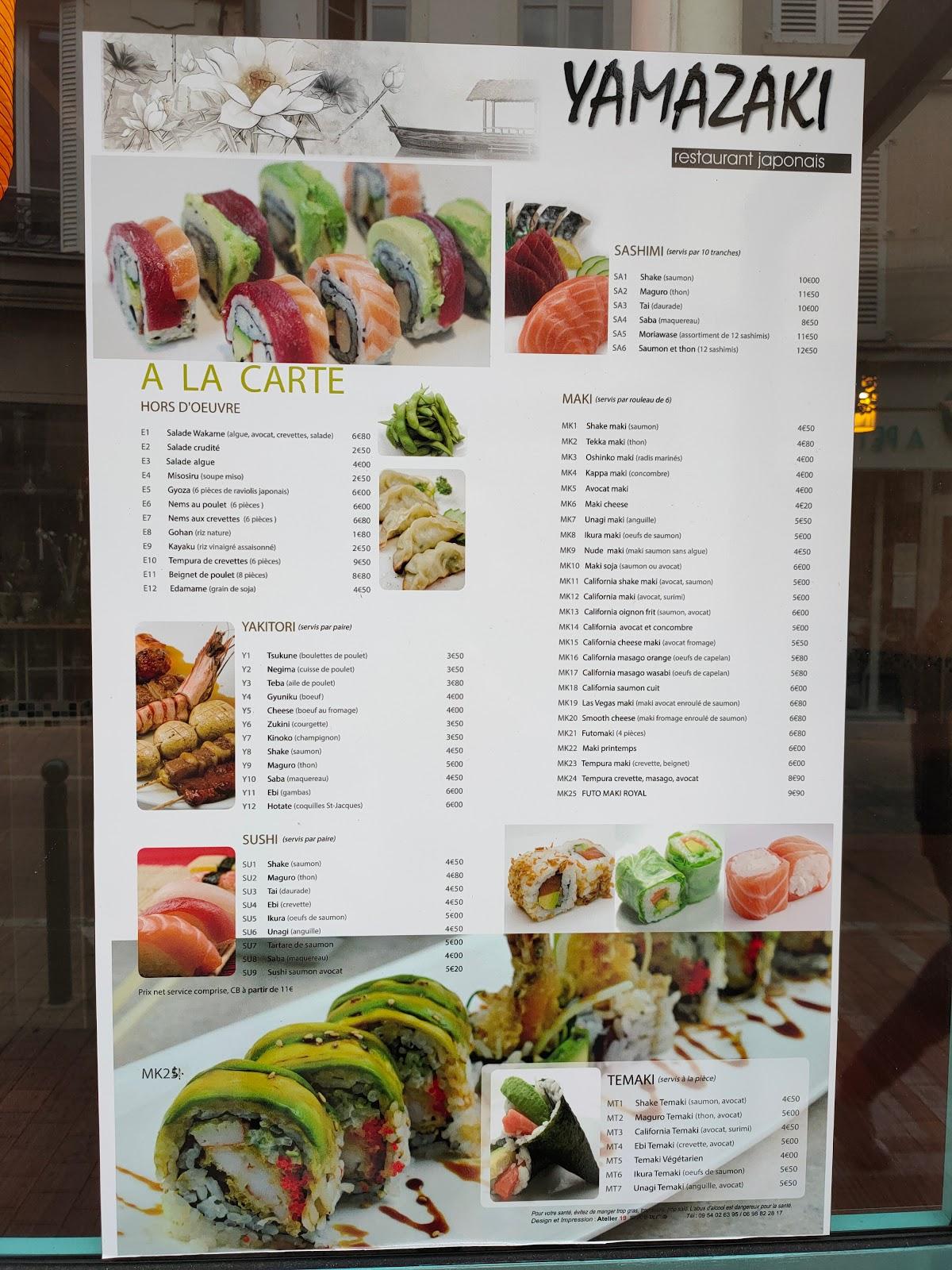 Menu at Yamazaki restaurant, Pontoise